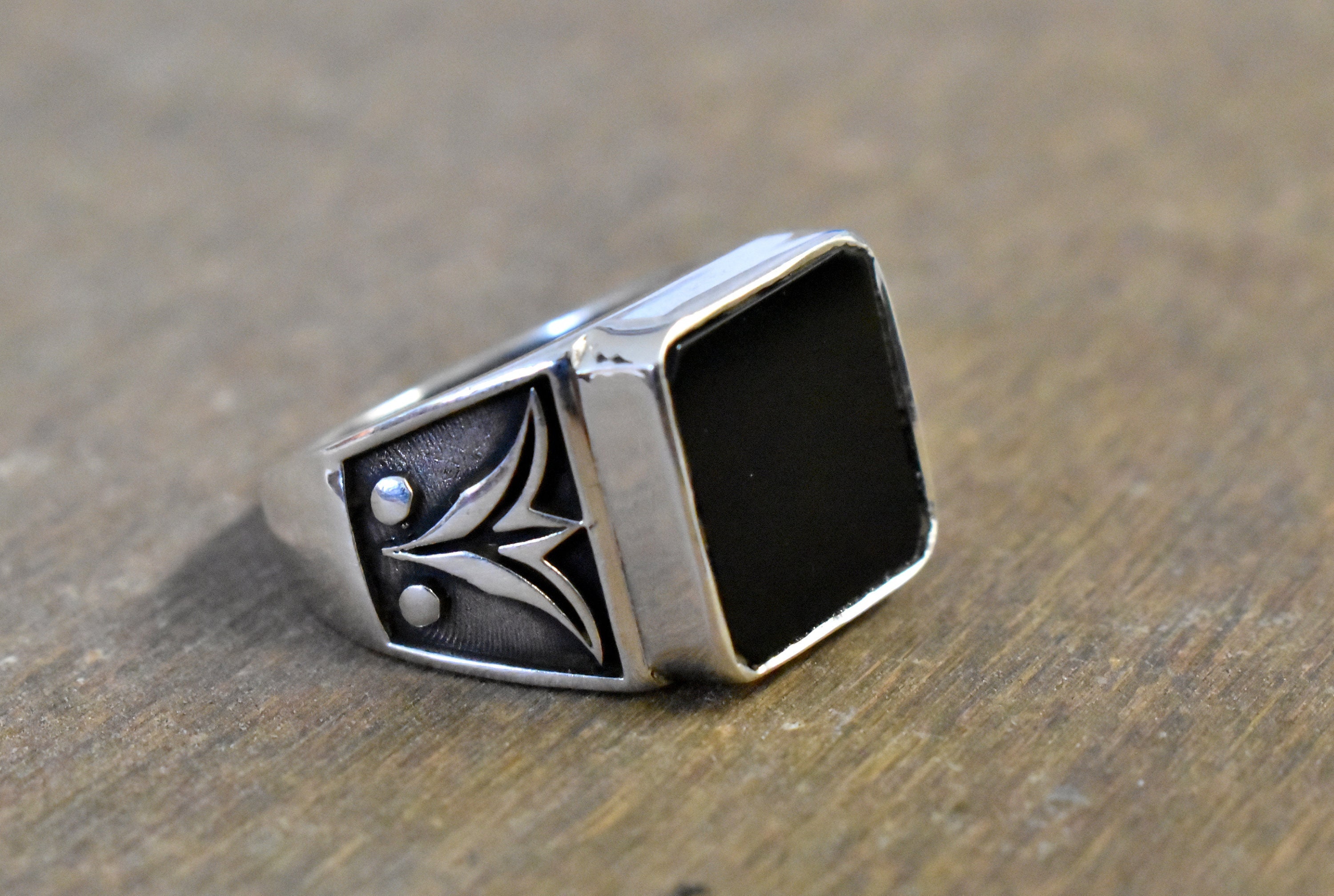 Square Onyx Ring Mens Ring Natural Black Onyx Ring 925 | Etsy