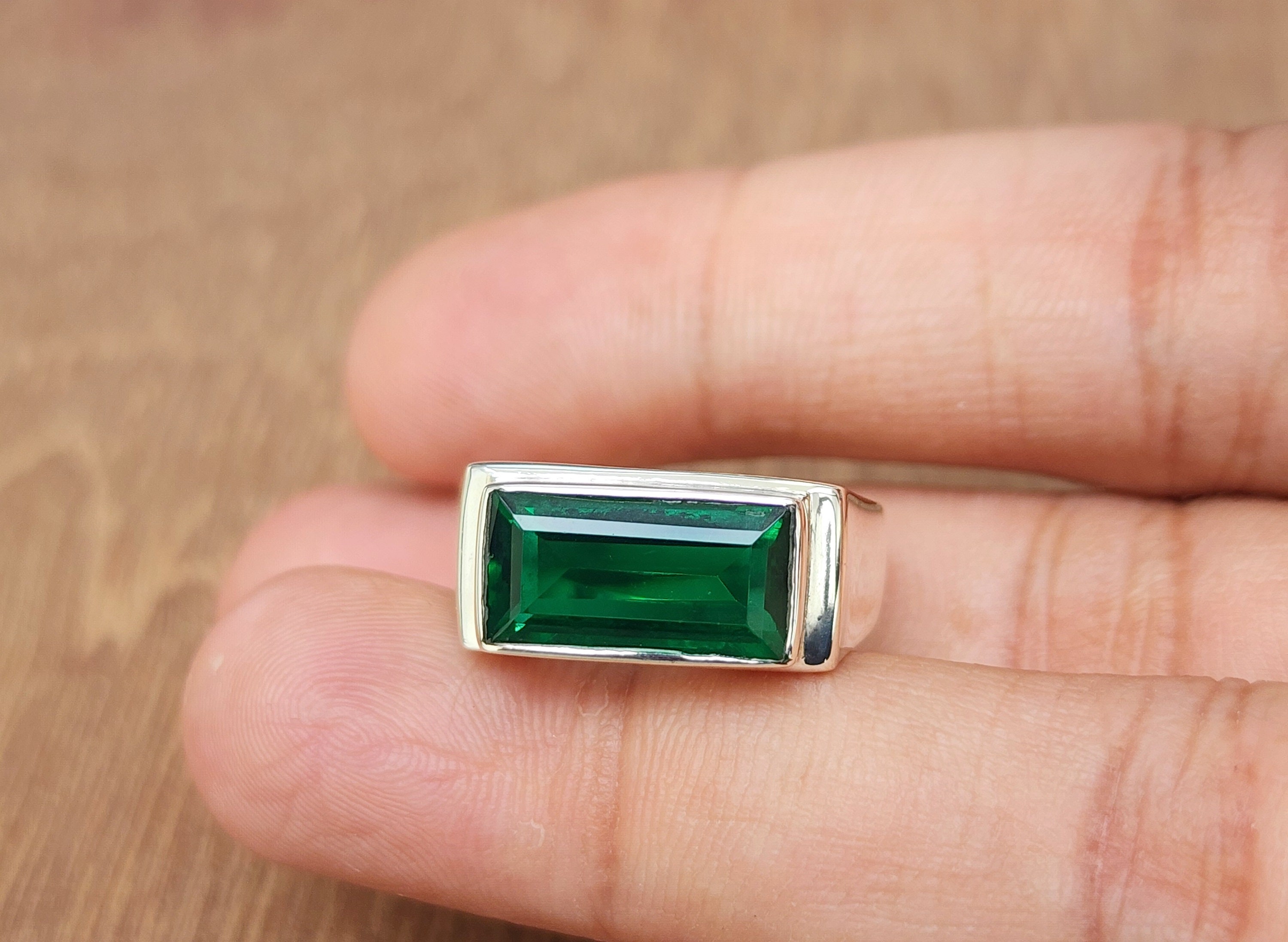 Rectangle Emerald Ring 925 Sterling Silver Ring Yellow Gold - Etsy