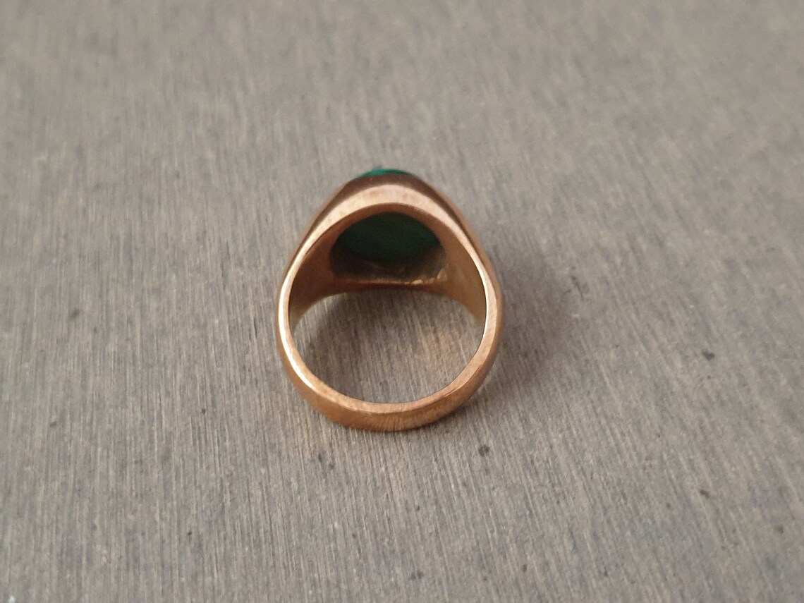 Round Malachite Signet Ring Copper Ring 925 Sterling Silver - Etsy