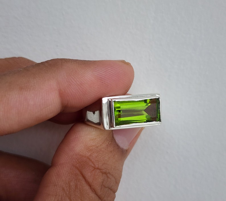 Peridot Ring Rectangle 925 Solid Sterling Silver Ring 22K - Etsy