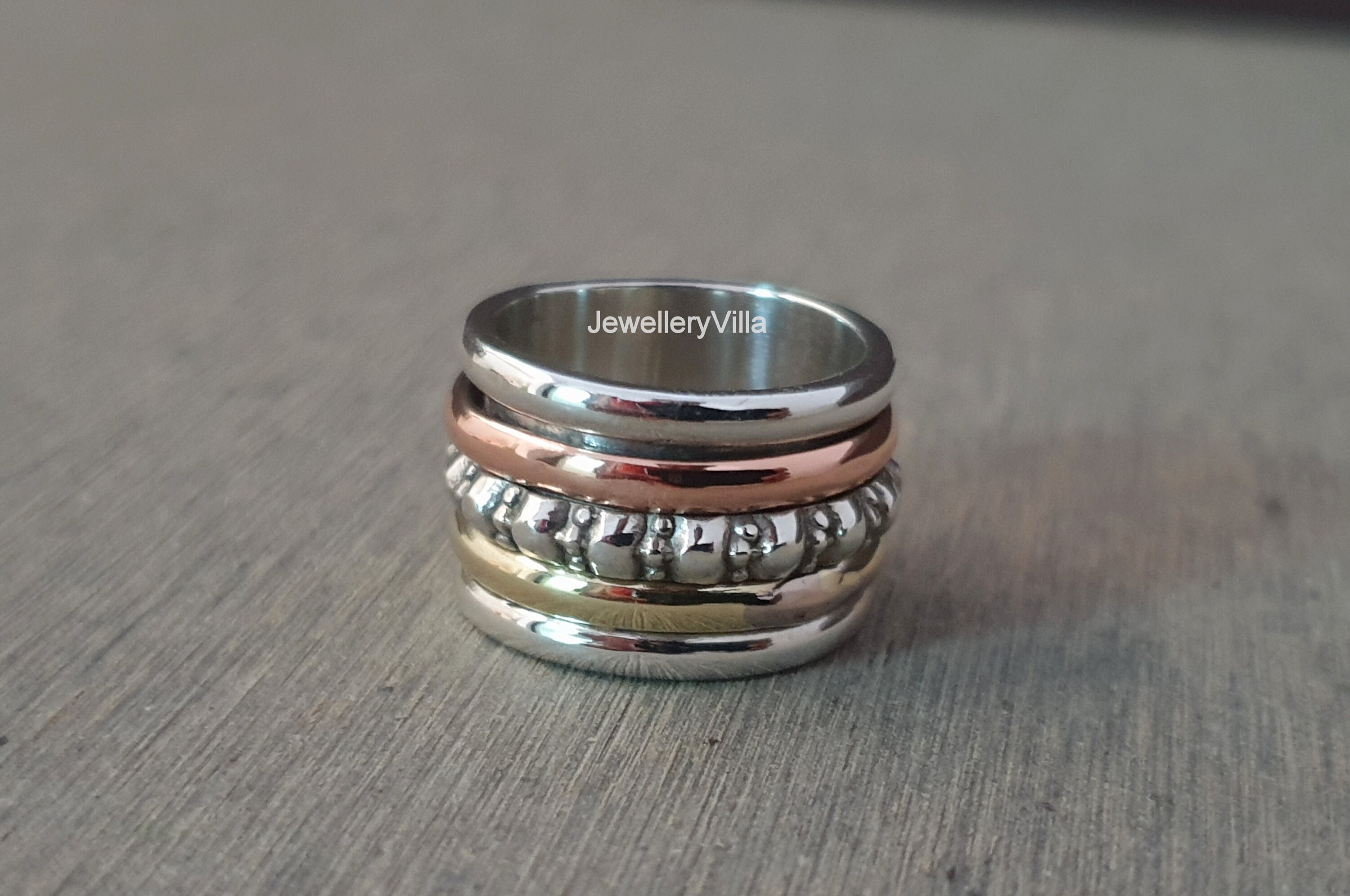 Three Tone Spinner Ring Engraved Ring Personalization Gift - Etsy