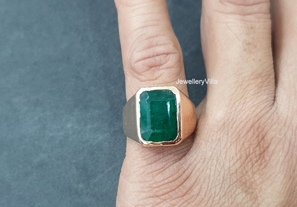 Natural Emerald Ring, Mens Ring, 925 Solid Sterling Silver, Genuine ...
