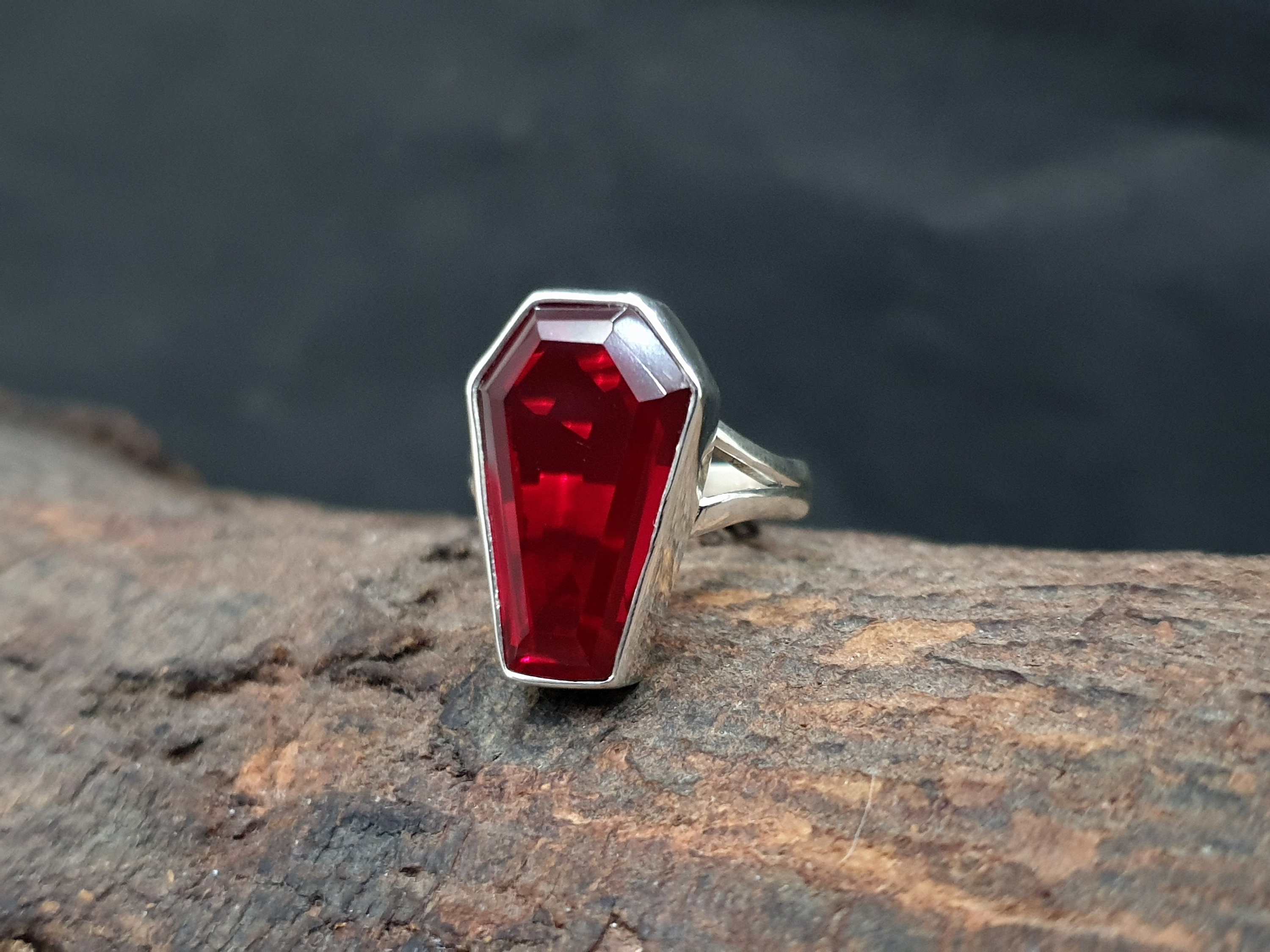 Red Garnet Ring, Coffin Ring, 925 Solid Sterling Silver, Coffin Shape ...