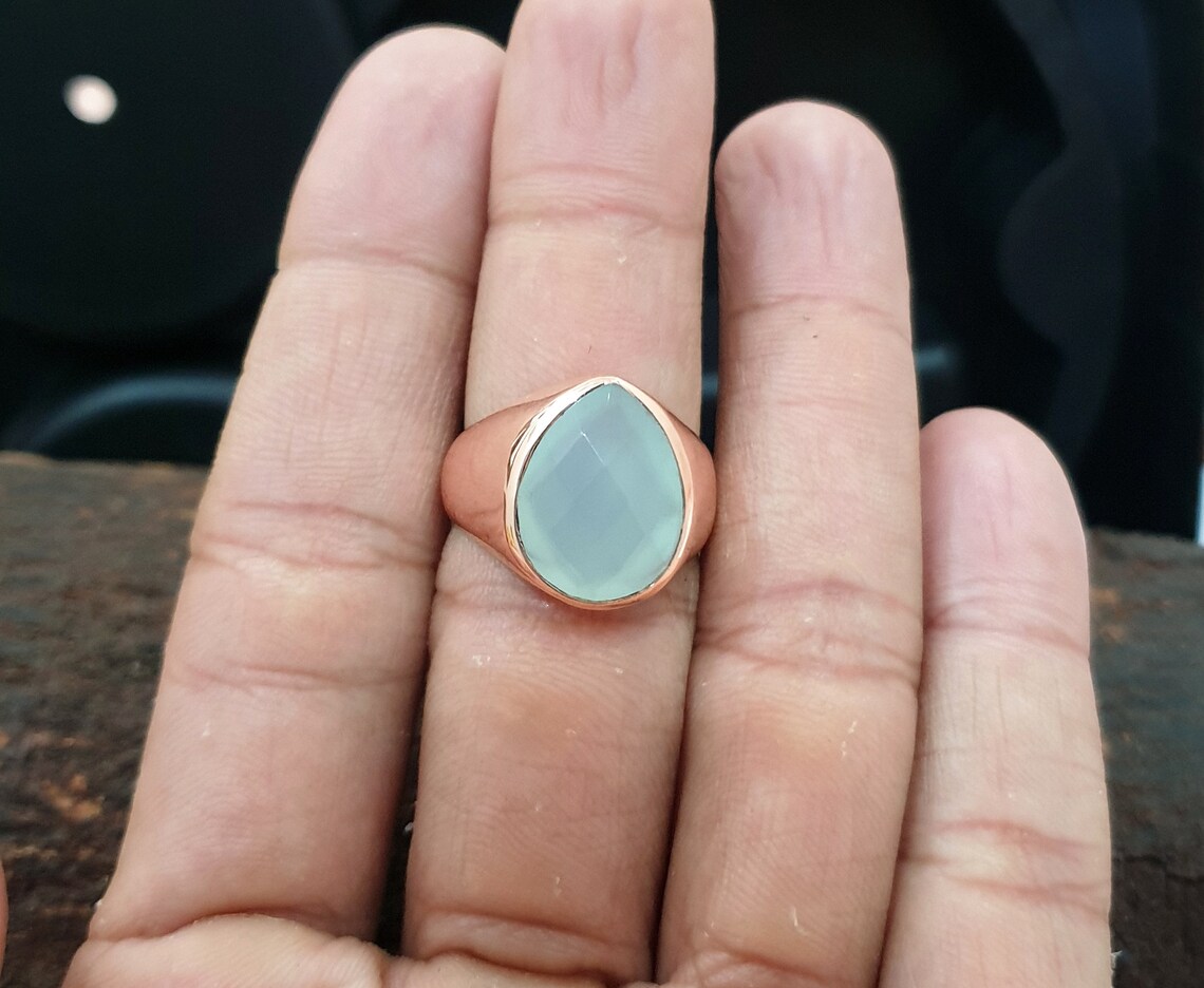 Chalcedony Ring 925 Solid Sterling Silver Natural Aqua - Etsy