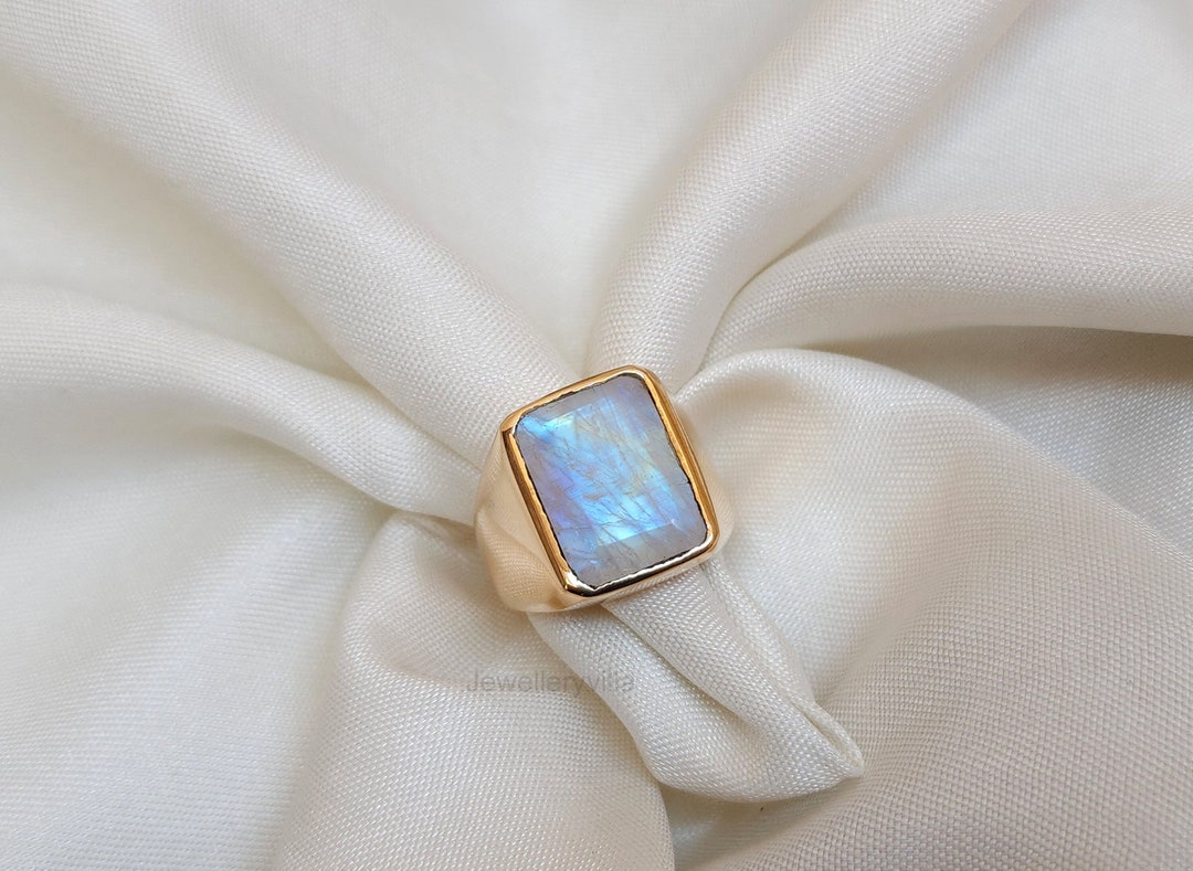 Moonstone Ring Signet, 925 Sterling Silver Ring, Yellow Gold Ring ...