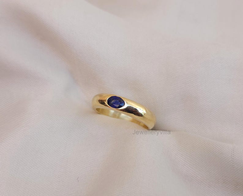 Blue Sapphire Signet Ring, 22k Gold Ring, 925 Sterling Silver, Genuine ...