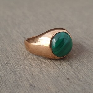 Round Malachite Signet Ring, Copper Ring, 925 Sterling Silver Ring ...