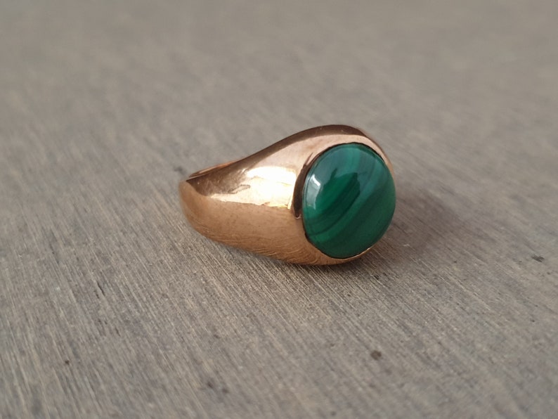 Round Malachite Signet Ring Copper Ring 925 Sterling Silver - Etsy