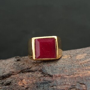 Natural Ruby Ring, 925 Solid Sterling Silver, Red Ruby Square Cut Gemstone Ring, Rose Gold, 22K ...