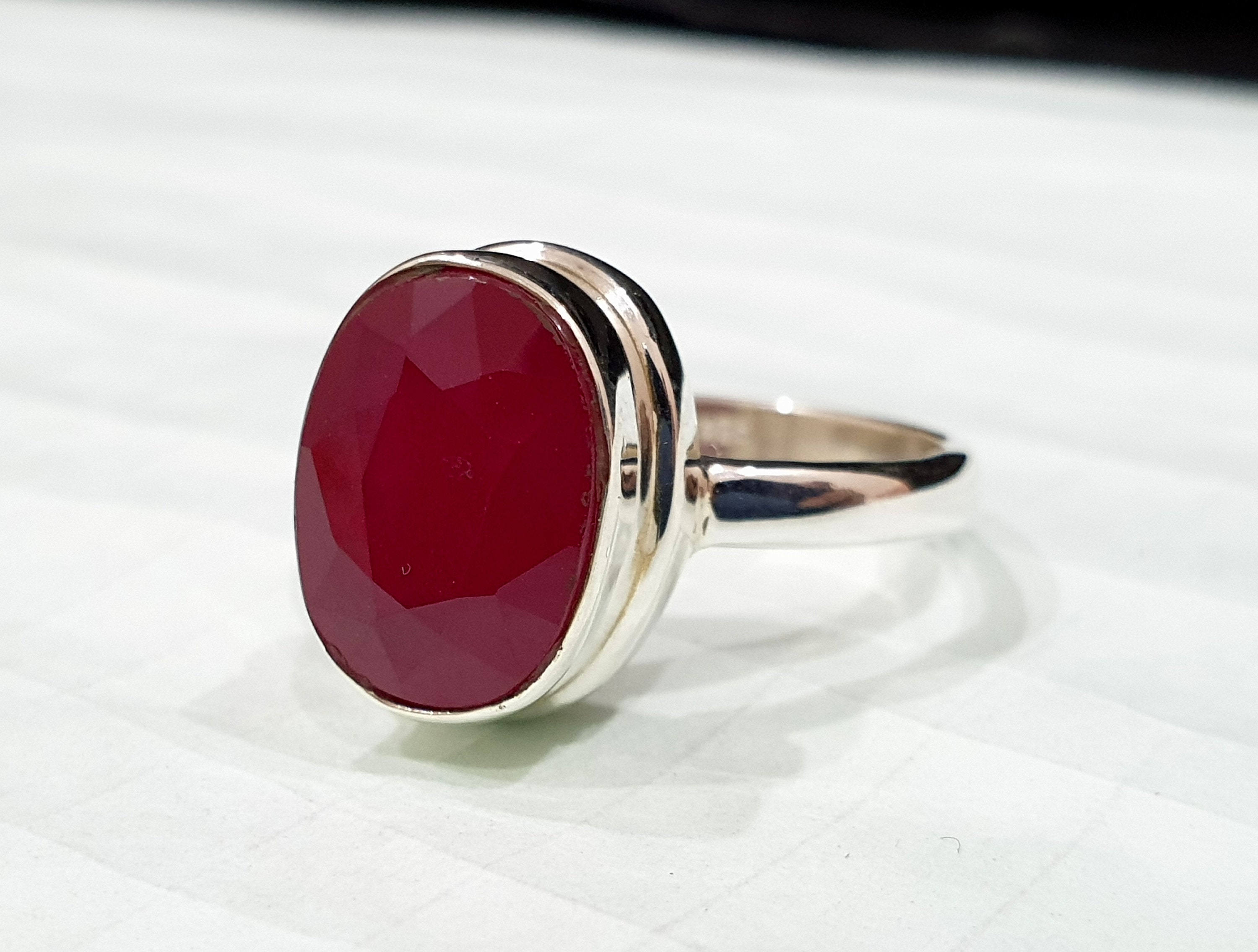 Red Ruby Ring Oval Imitation Ruby Gemstone Ring Handmade | Etsy