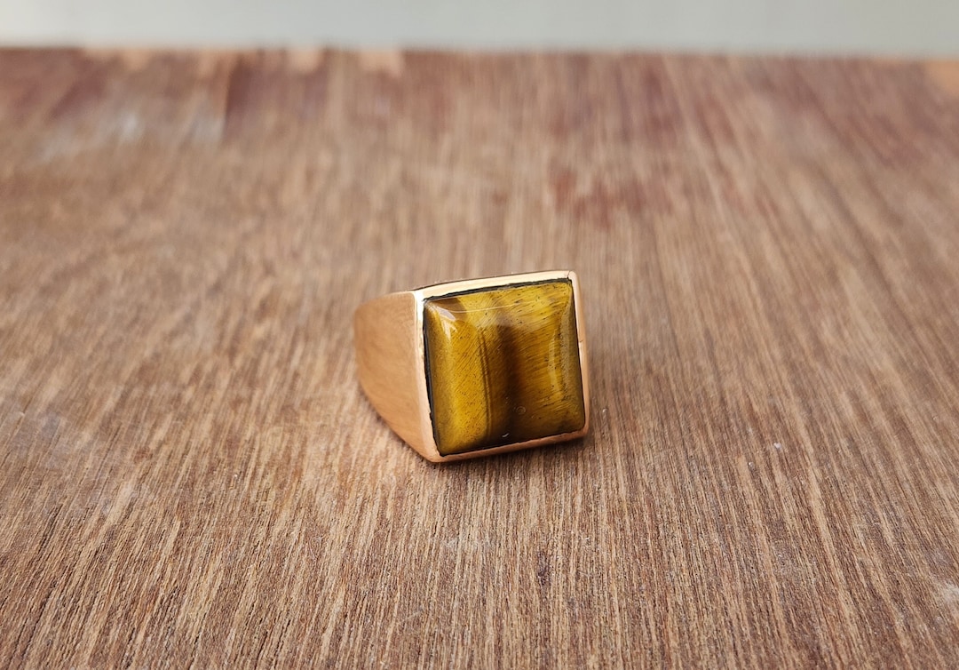 Tiger Eye Signet Ring, 925 Sterling Silver Ring, Square Brown Tiger Eye ...