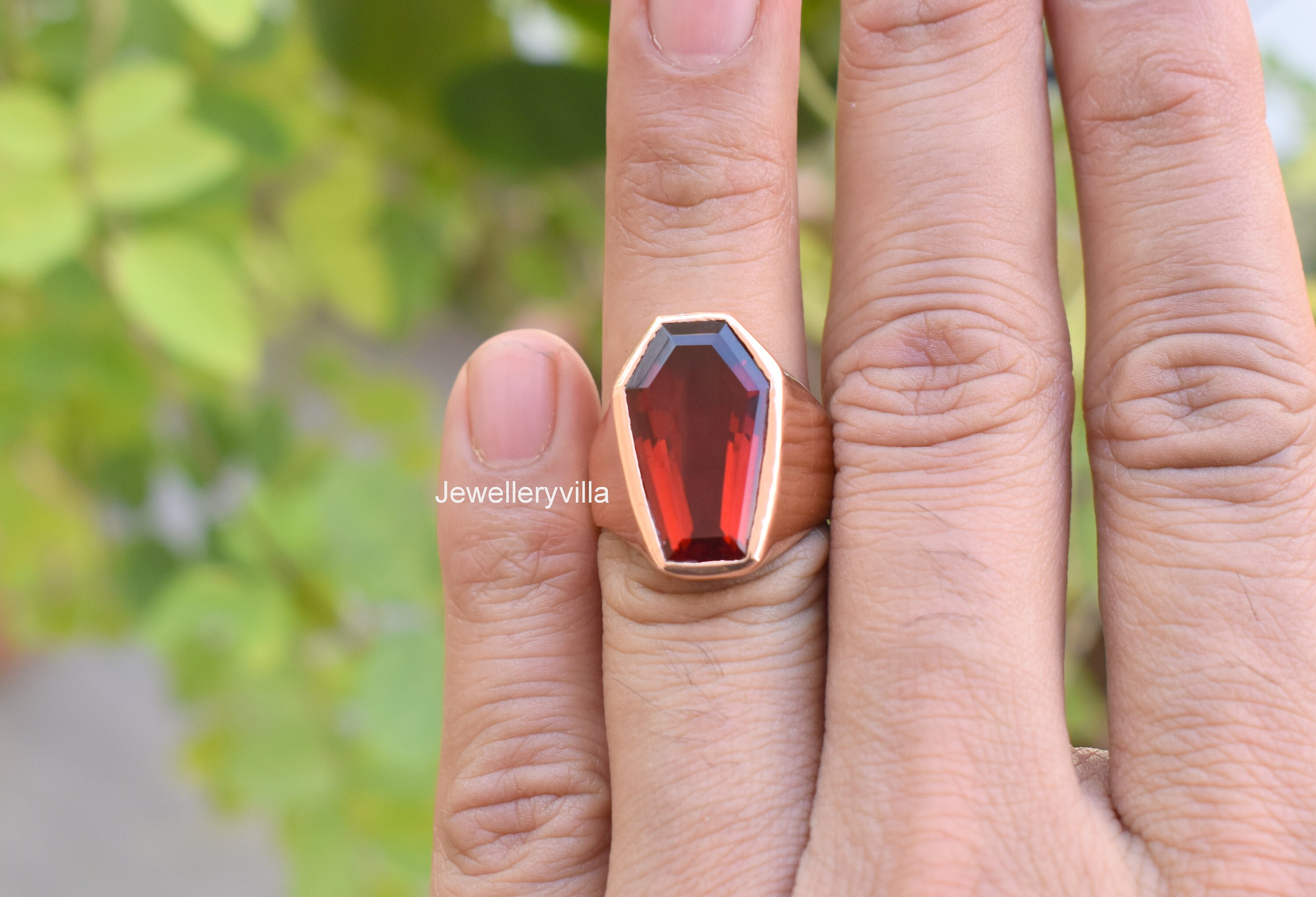 Red Garnet Ring, Coffin Shape Ring, 925 Solid Sterling Silver Ring ...