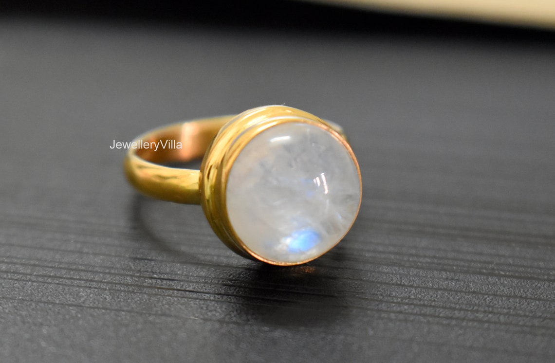 Moonstone Ring, Engraved Ring, 925 Solid Sterling Silver Ring, Round ...