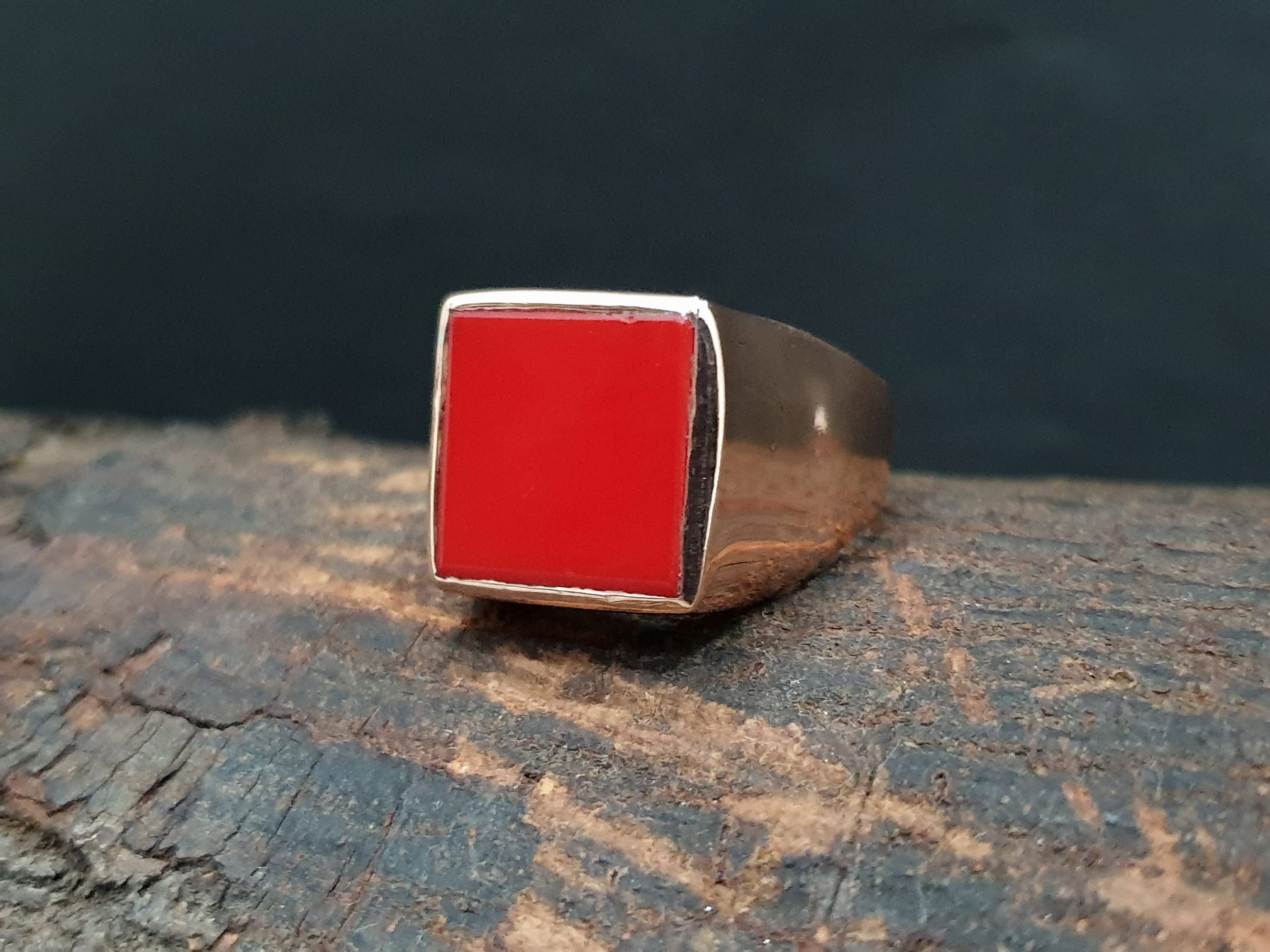 Coral Ring Mens 925 Solid Sterling Silver Ring Red Stone | Etsy