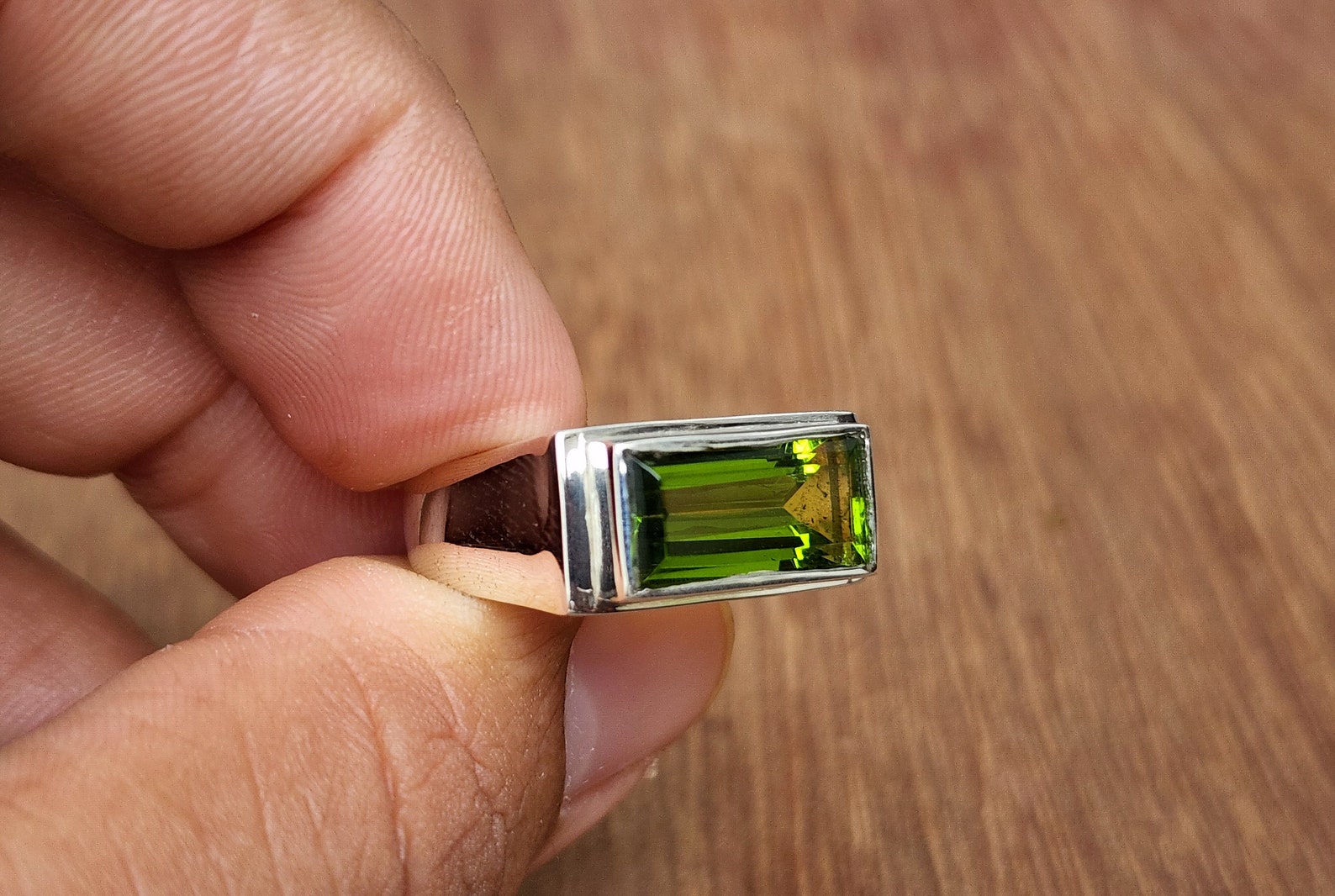 Peridot Ring Rectangle, 925 Solid Sterling Silver Ring, 22K Yellow Gold ...