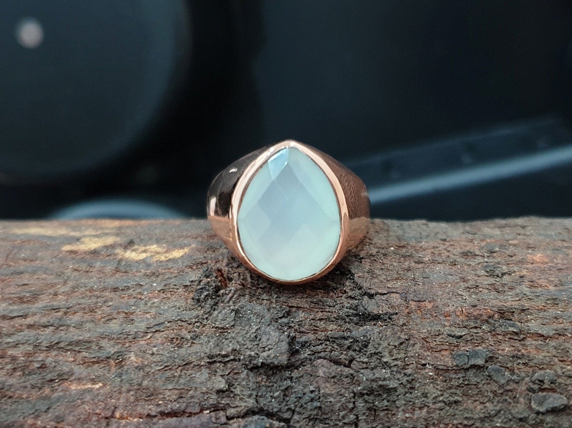 Chalcedony Ring 925 Solid Sterling Silver Natural Aqua - Etsy