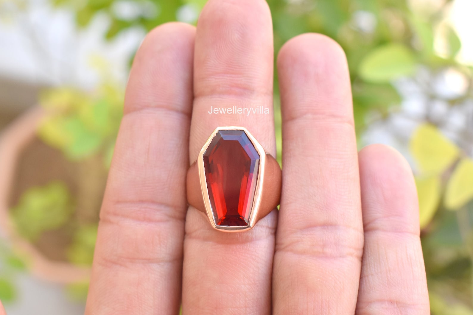 Red Garnet Ring, Coffin Shape Ring, 925 Solid Sterling Silver Ring ...