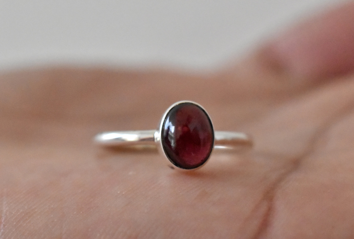 Natural Garnet Ring Tiny Silver Ring 925 Solid Sterling | Etsy