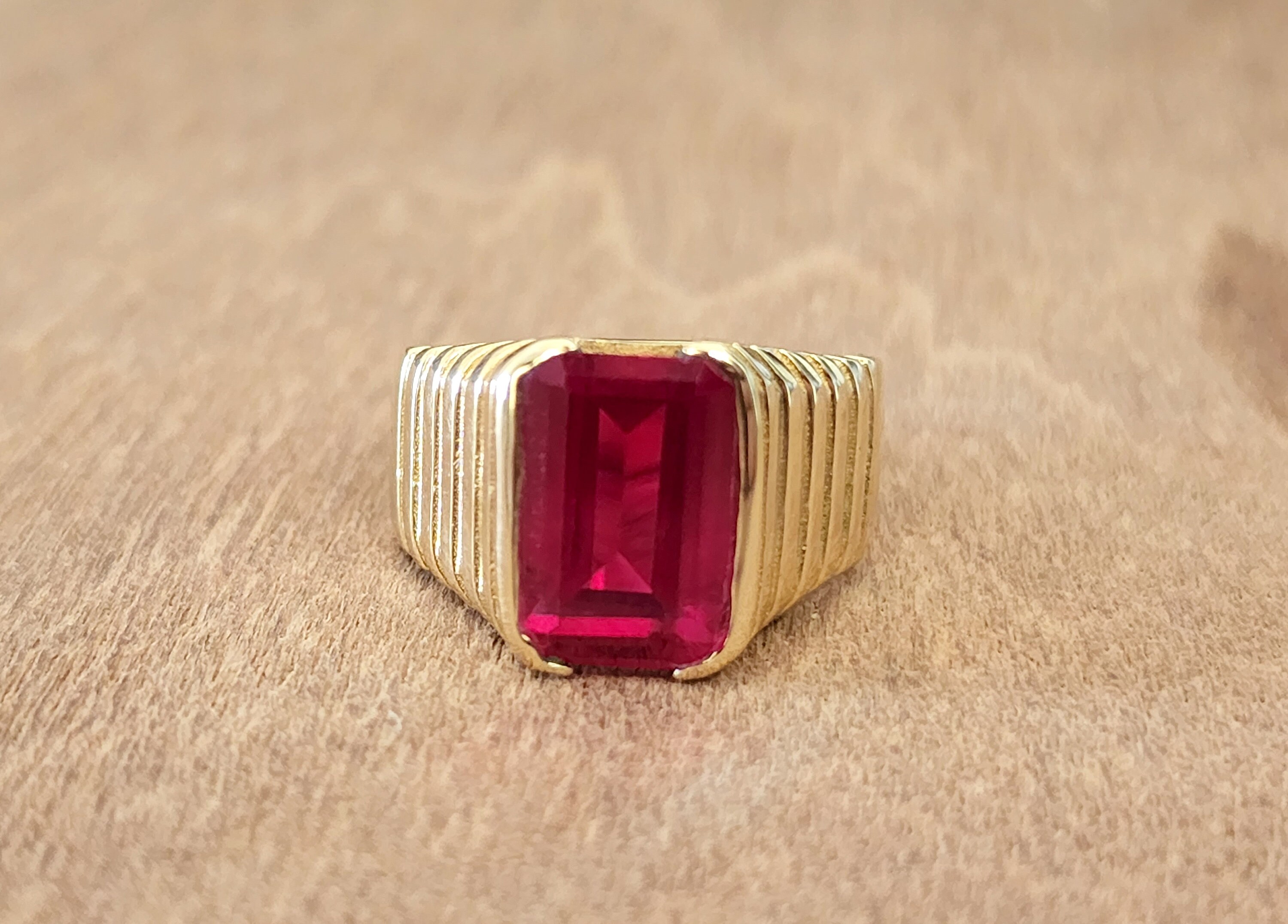 Red Ruby Ring Engraved Ring Yellow Gold Ring 925 Solid | Etsy