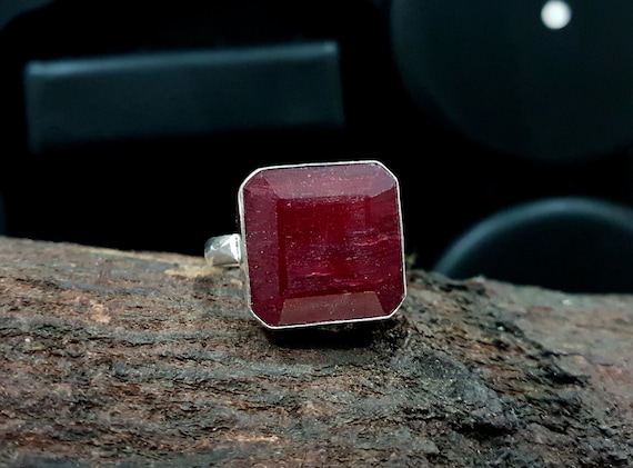 Natural Dark Red Ruby Ring 925 Solid Sterling Silver Ring | Etsy