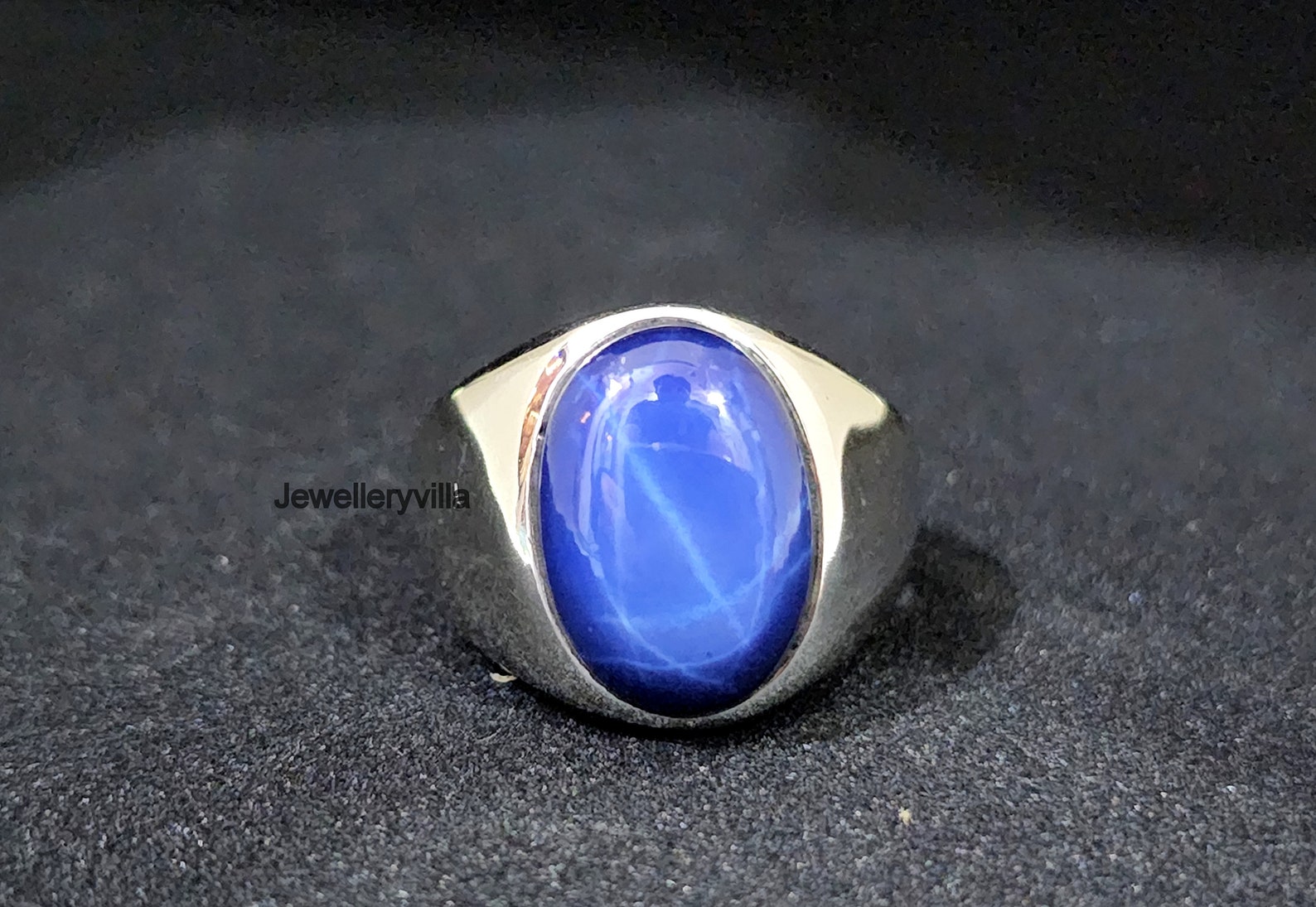 Star Blue Sapphire Signet Ring Mens Ring Blue Oval Gemstone - Etsy