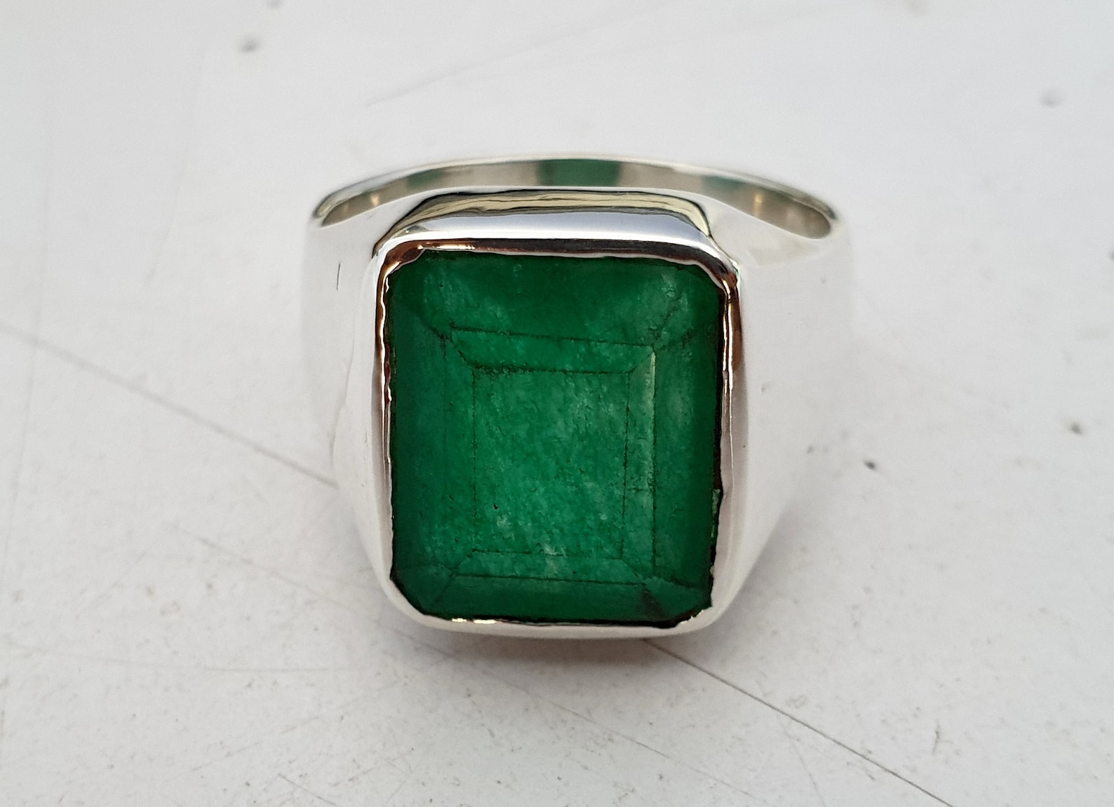 Genuine Emerald Mens Ring 925 Solid Sterling Silver Mens - Etsy