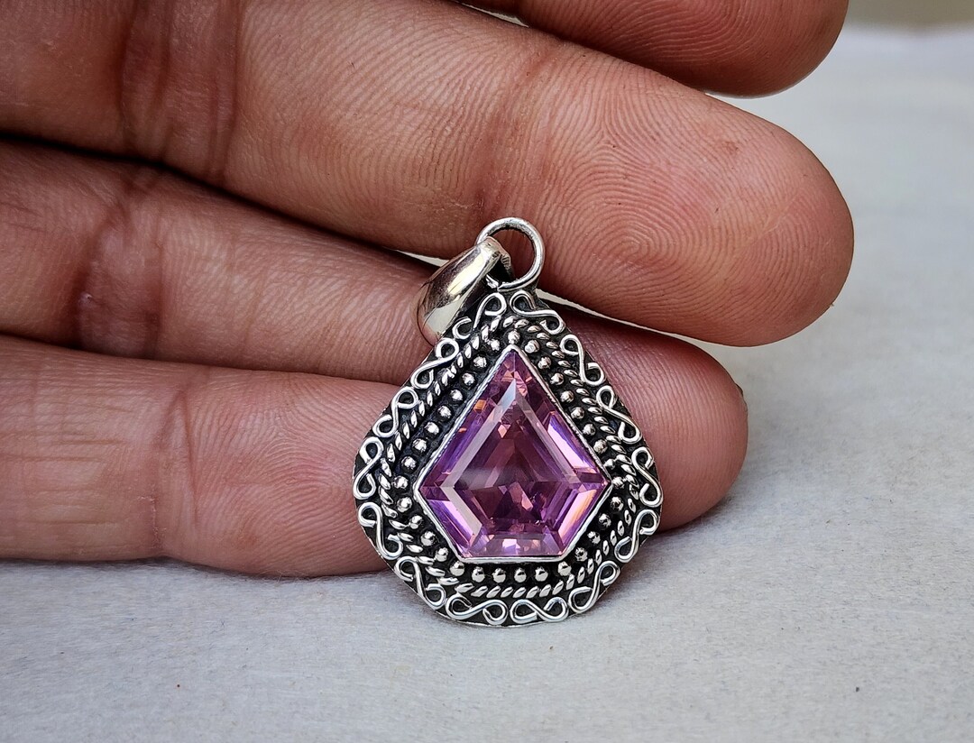 Pink Kunzite Gemstone Pendant, 925 Solid Sterling Silver, Designer ...