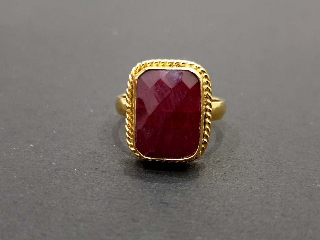 Natural Red Ruby Ring Gold, 925 Solid Sterling Silver, 22K Yellow Gold ...