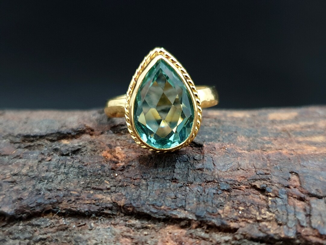 Green Amethyst Ring Gold, 925 Solid Sterling Silver Ring, 22K Yellow ...
