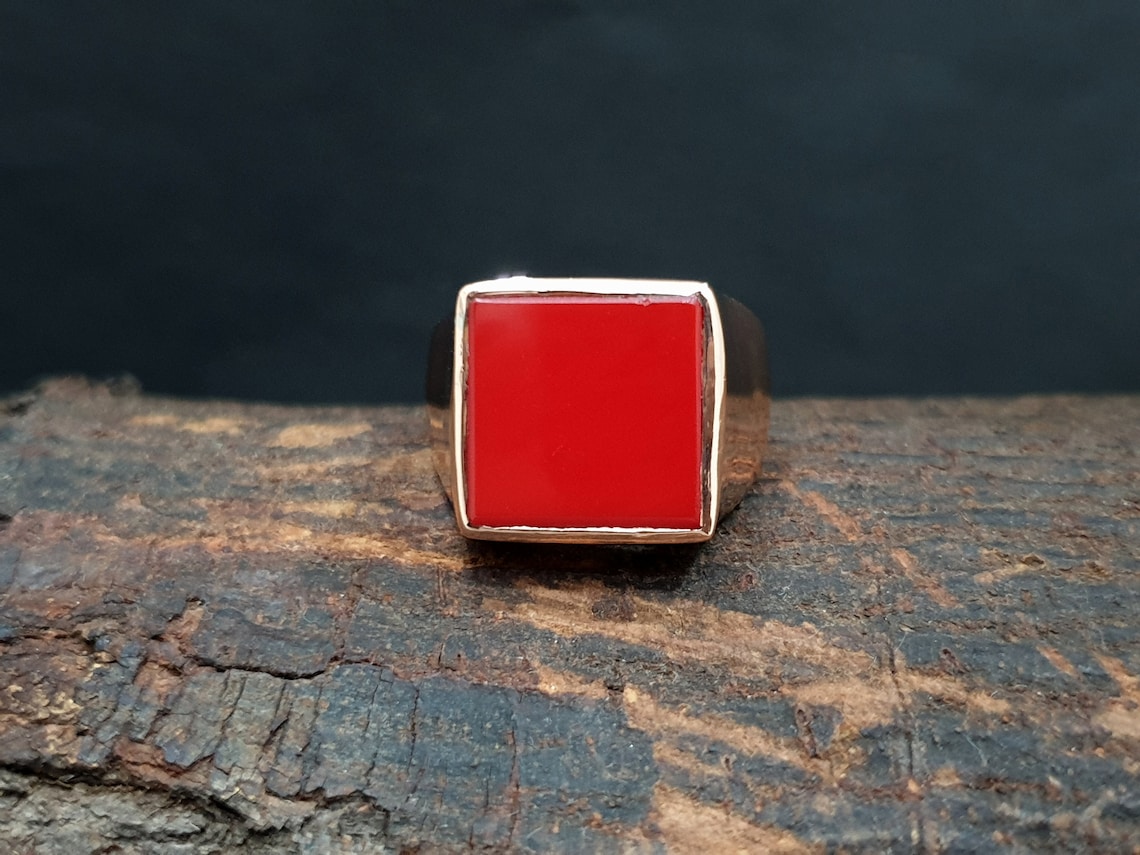 Coral Ring Mens 925 Solid Sterling Silver Ring Red Stone | Etsy