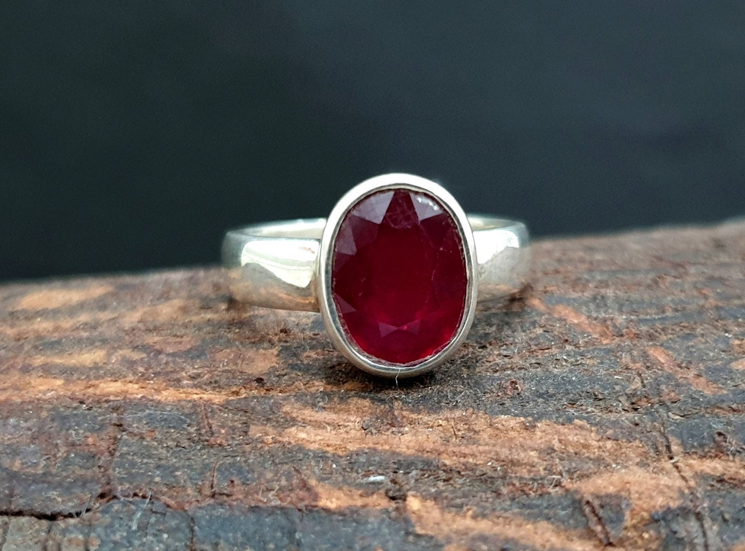 Ruby Ring Silver, Natural Top Quality Oval Red Ruby Gemstone Ring, 925 ...