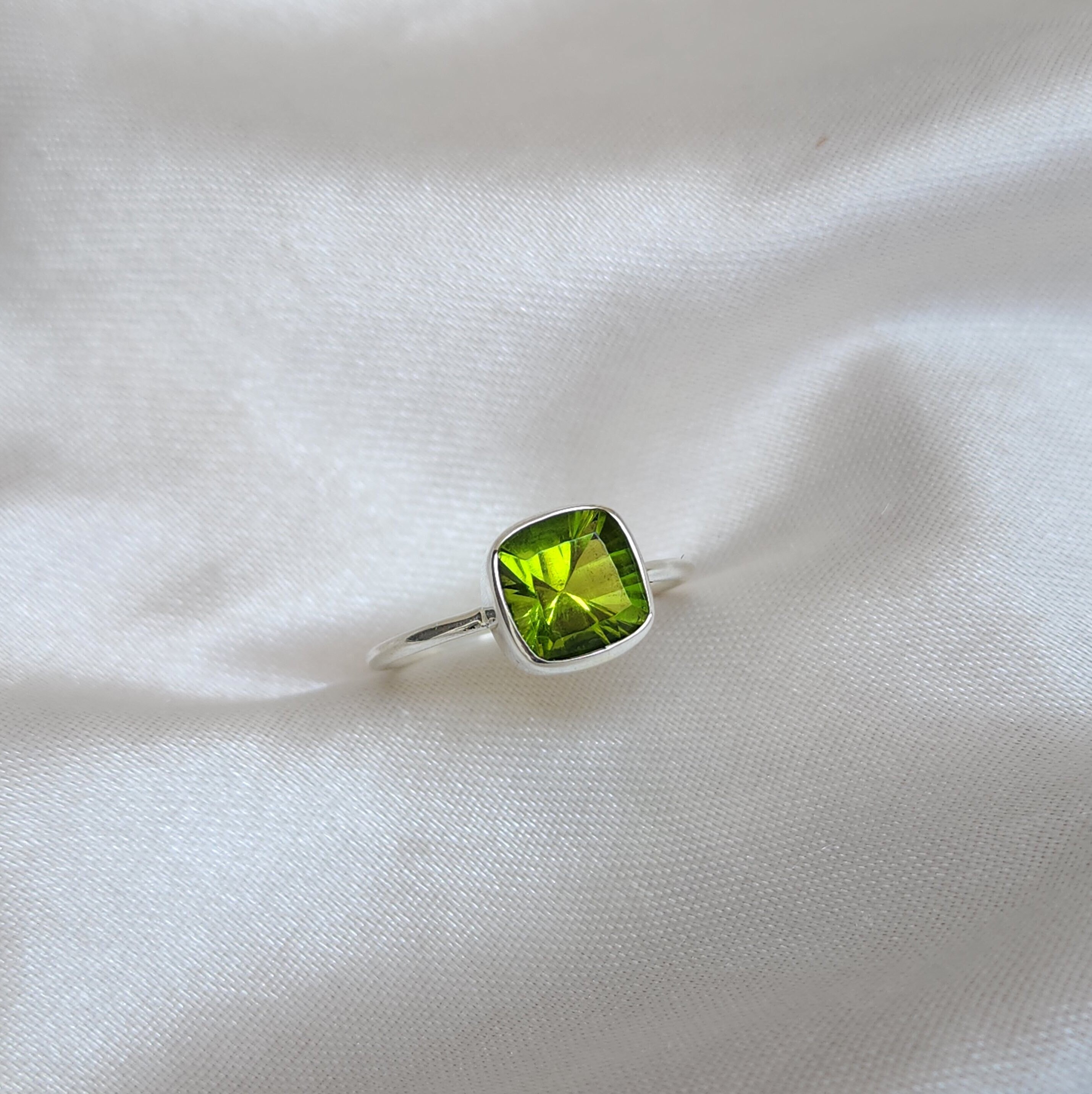 Peridot Ring Small Gemstone Ring 925 Sterling Silver Yellow Gold