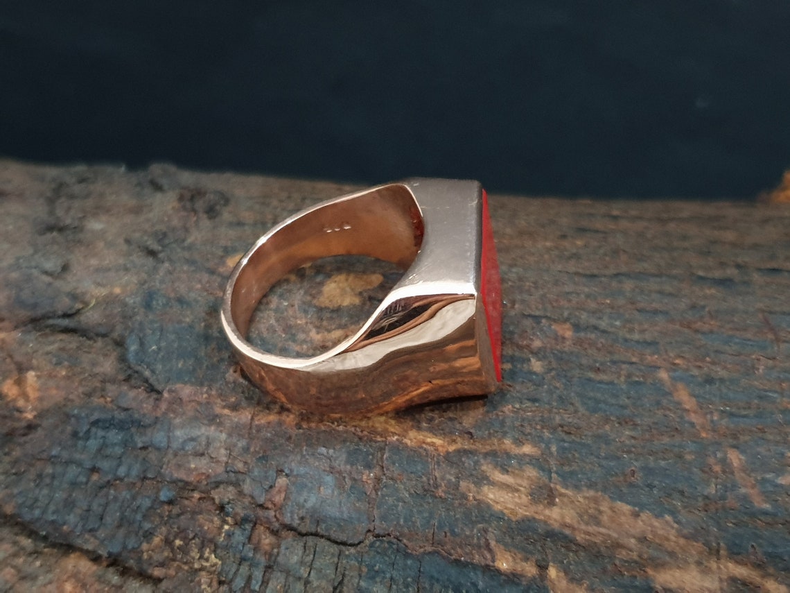 Coral Ring Mens 925 Solid Sterling Silver Ring Red Stone | Etsy