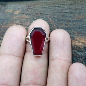 Red Garnet Ring, Coffin Ring, 925 Solid Sterling Silver, Coffin Shape ...