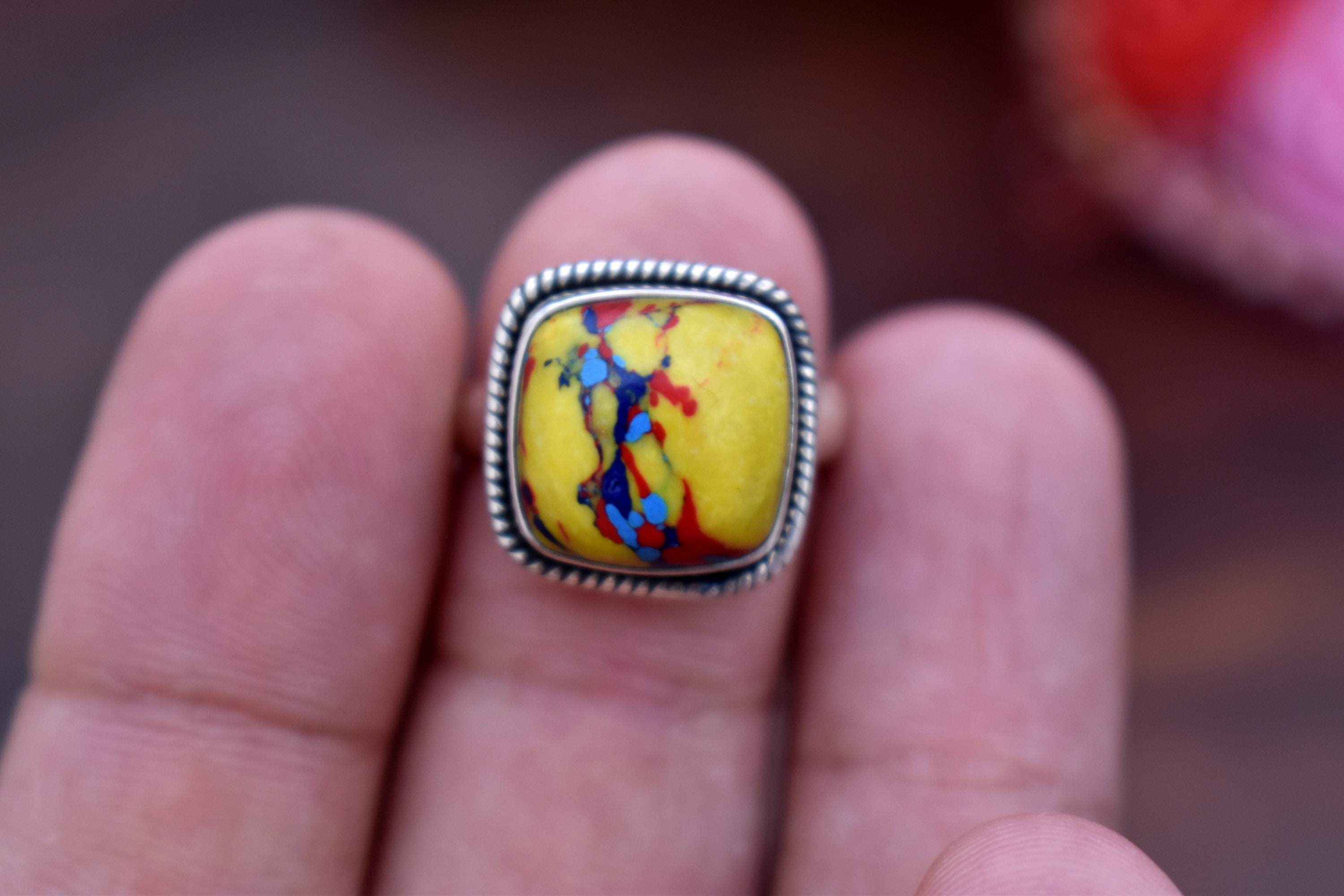 Yellow Turquoise Ring 925 Solid Sterling Silver Ring Womens - Etsy