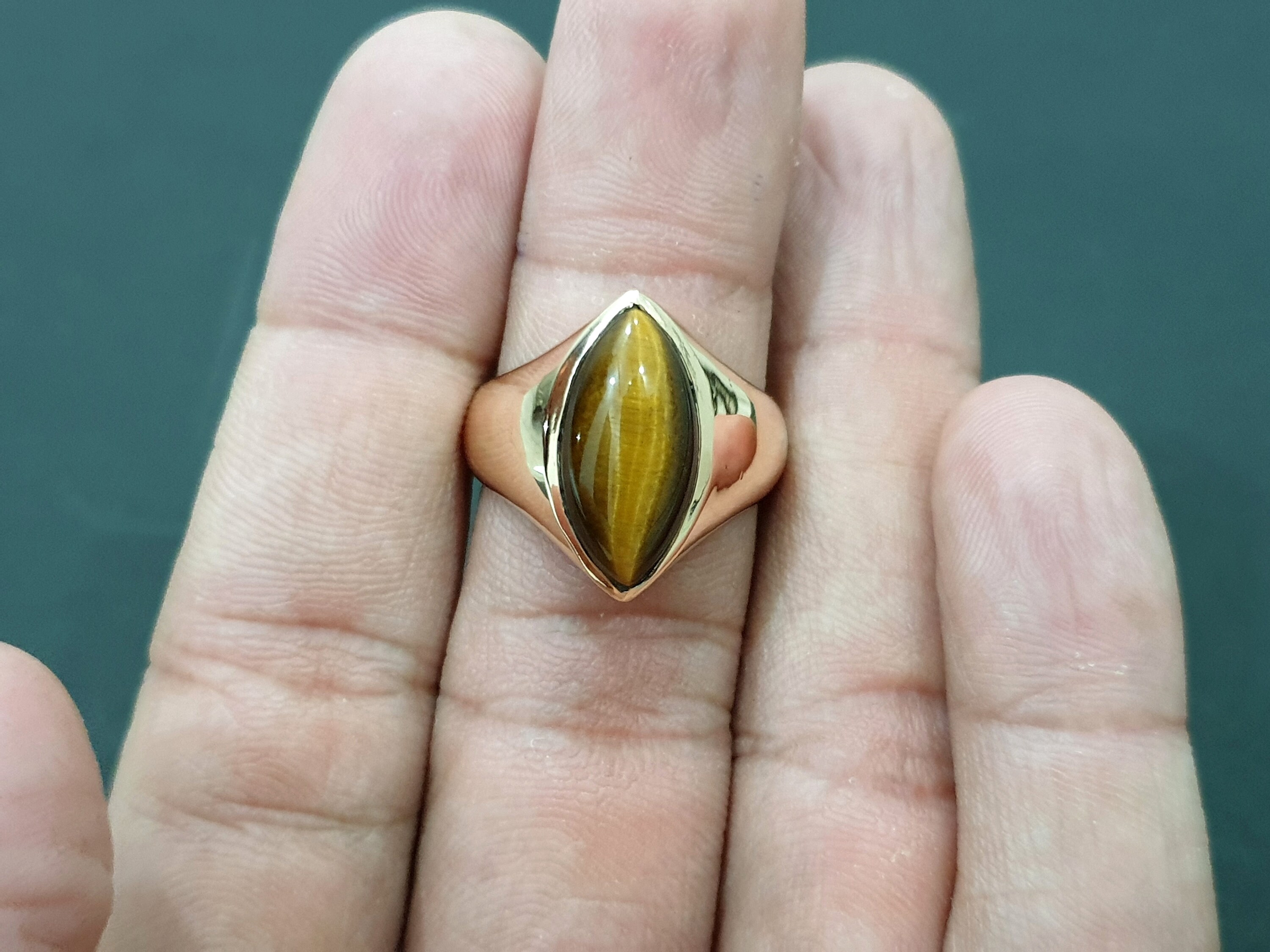 Tiger Eye Ring Gold Mens Ring 925 Solid Sterling Silver | Etsy