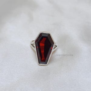 Natural Garnet Coffin Ring, 925 Solid Sterling Silver, Coffin Shape ...