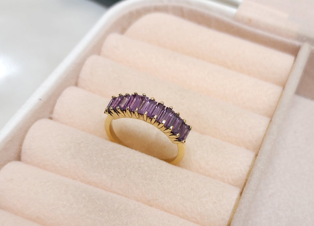 Baguette Alexandrite Eternity Ring, 18k Yellow Gold Ring, 925 Sterling ...