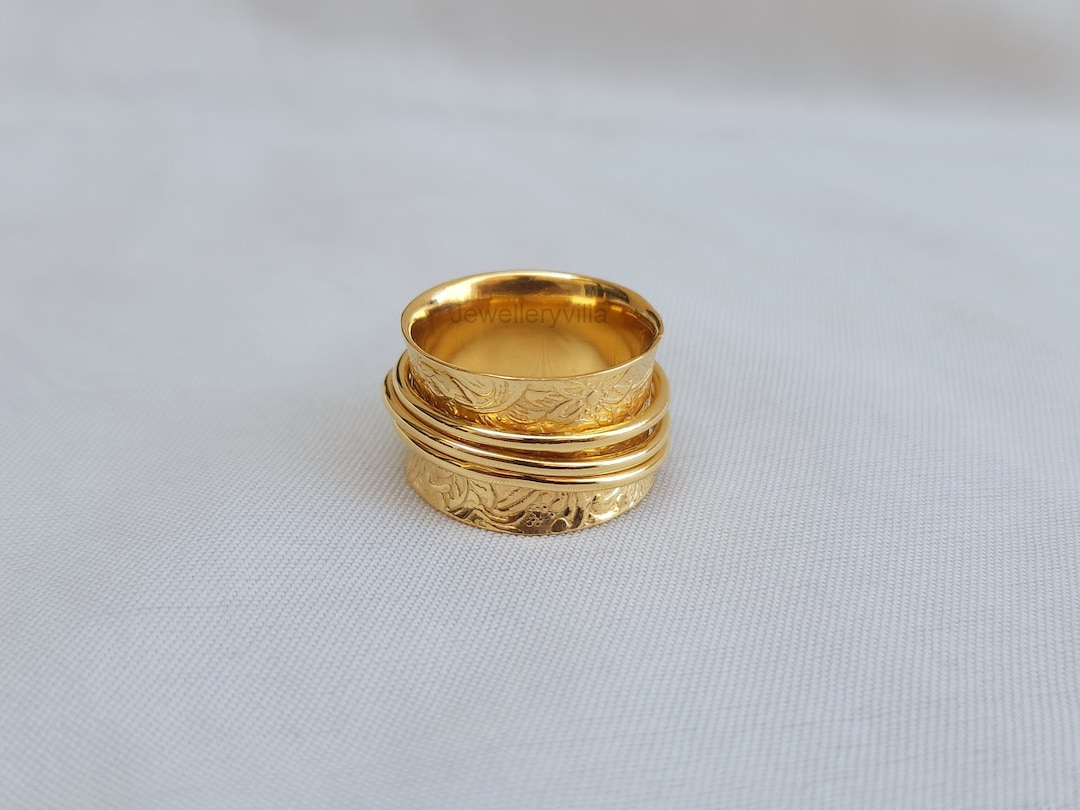 Yellow Gold Spinner Ring, Meditation Ring, 925 Solid Sterling Silver ...