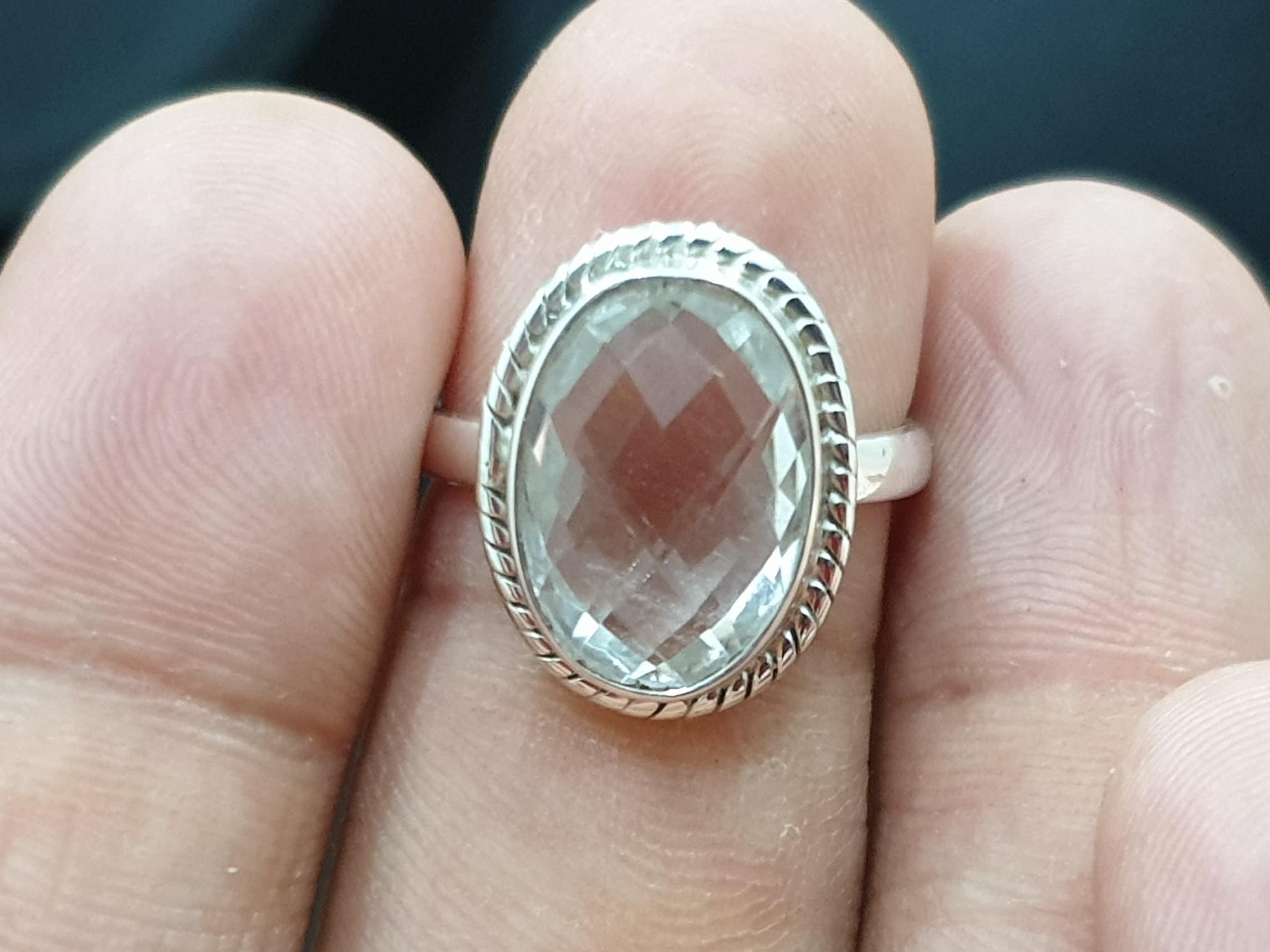 Anillo de cuarzo cristalino anillo de plata de ley sólida | Etsy