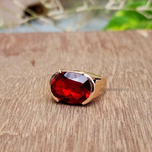 Red Garnet Signet Ring, 925 Sterling Silver, 22K Yellow Gold Ring ...