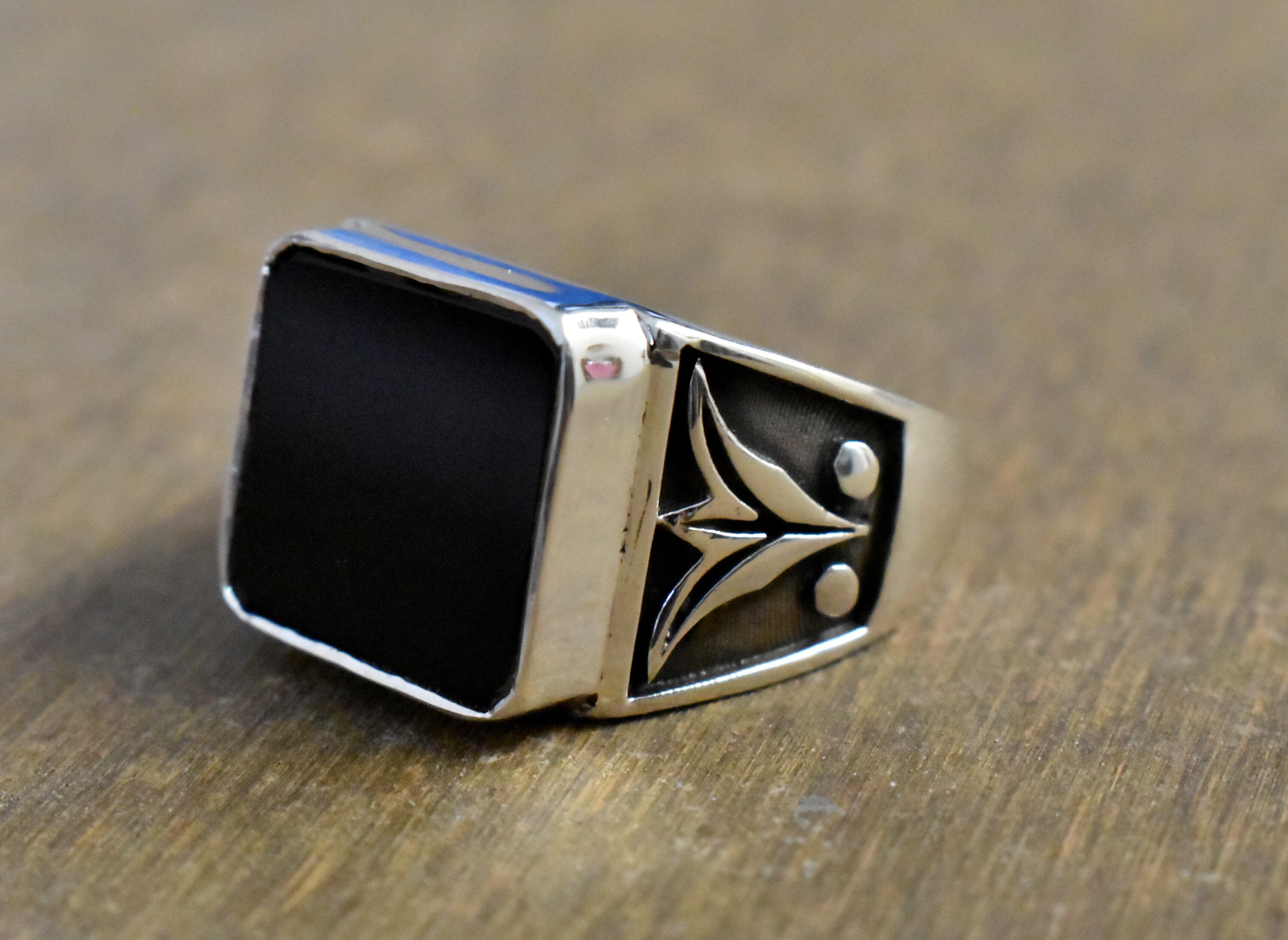 Square Onyx Ring Mens Ring Natural Black Onyx Ring 925 | Etsy