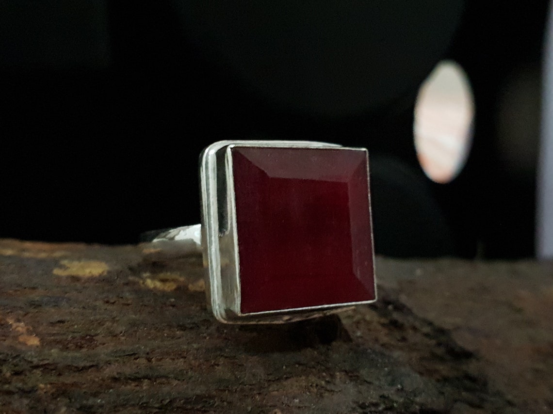 Natural Dark Red Ruby Ring 925 Solid Sterling Silver Ring | Etsy
