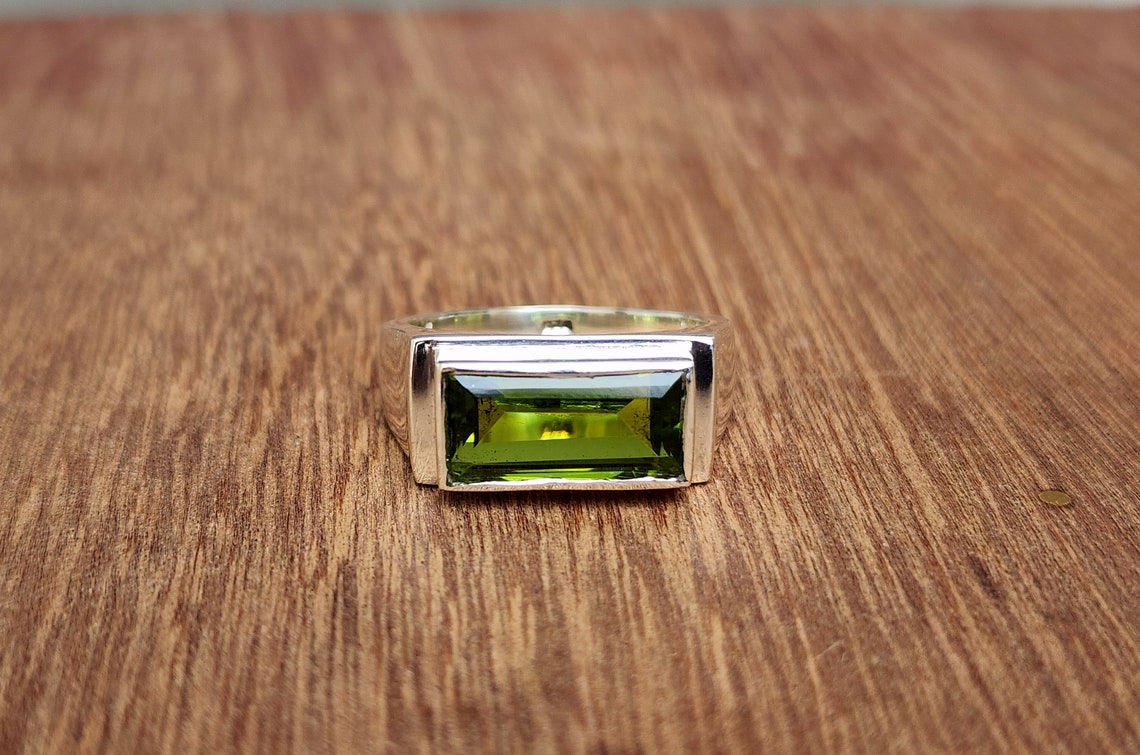 Peridot Ring Rectangle 925 Solid Sterling Silver Ring 22K - Etsy