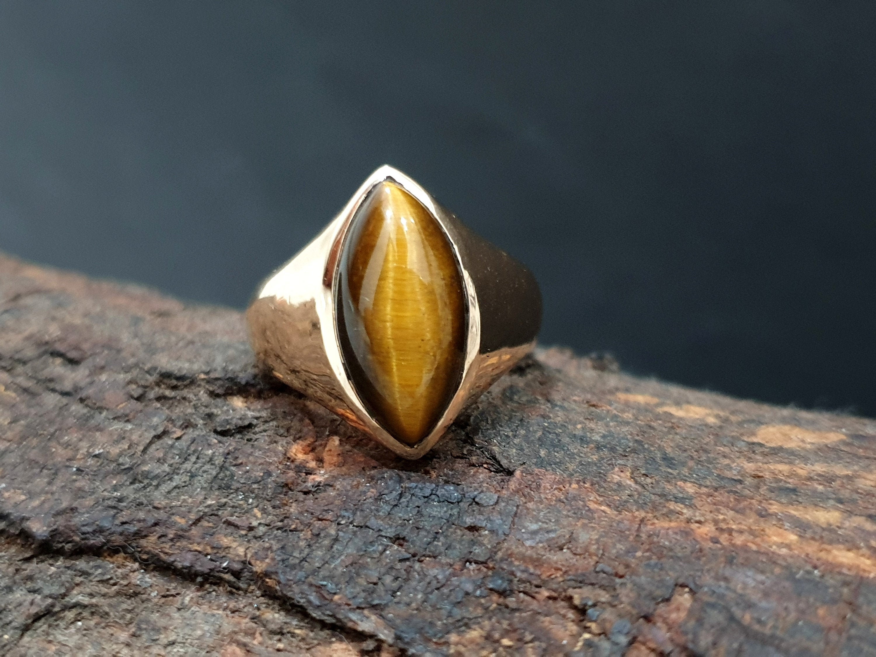 Tiger Eye Ring Gold Mens Ring 925 Solid Sterling Silver | Etsy