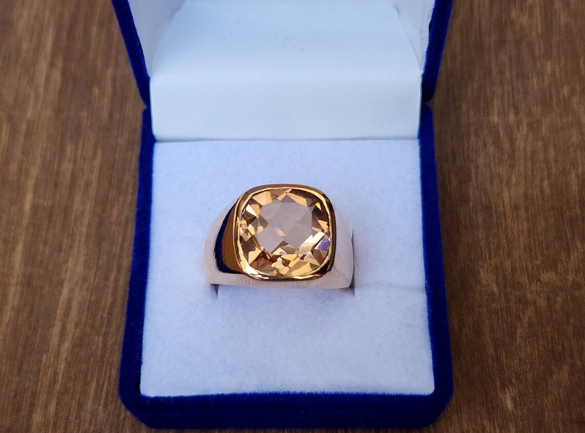 Morganite Cushion Signet Ring 925 Sterling Silver Ring - Etsy