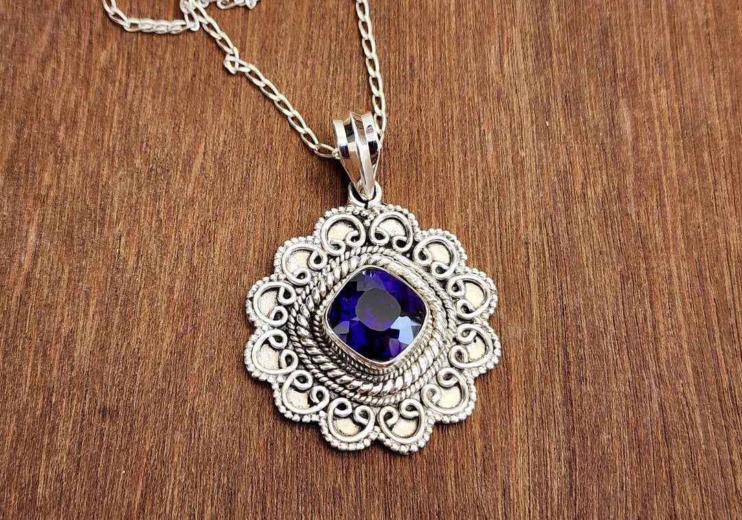 Blue Sapphire Designer Pendant, 925 Solid Sterling Silver Pendant ...