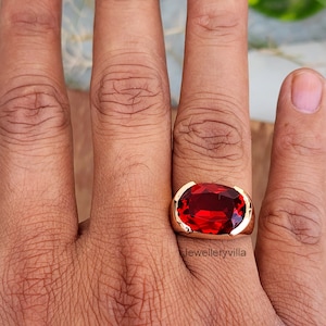 Red Garnet Signet Ring, 925 Sterling Silver, 22K Yellow Gold Ring ...