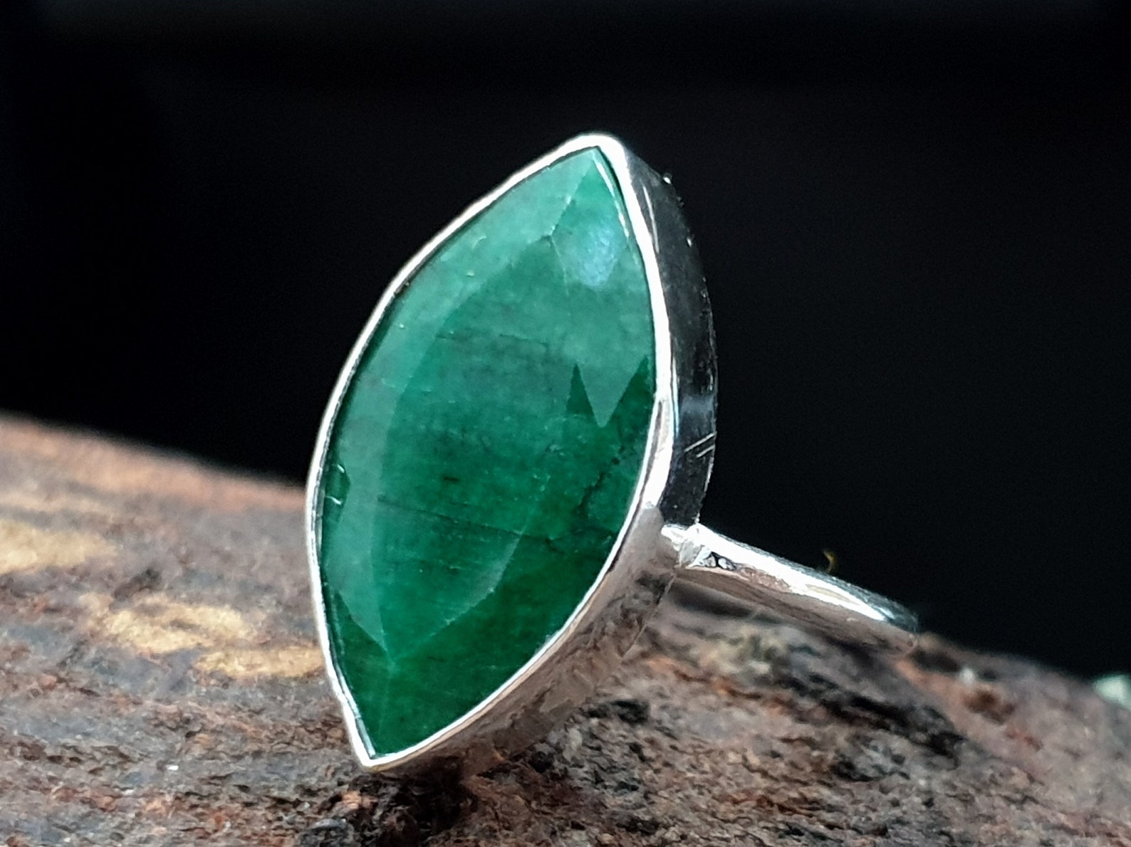 Natural Green Dark Emerald Stone Ring 925 Sterling Silver - Etsy