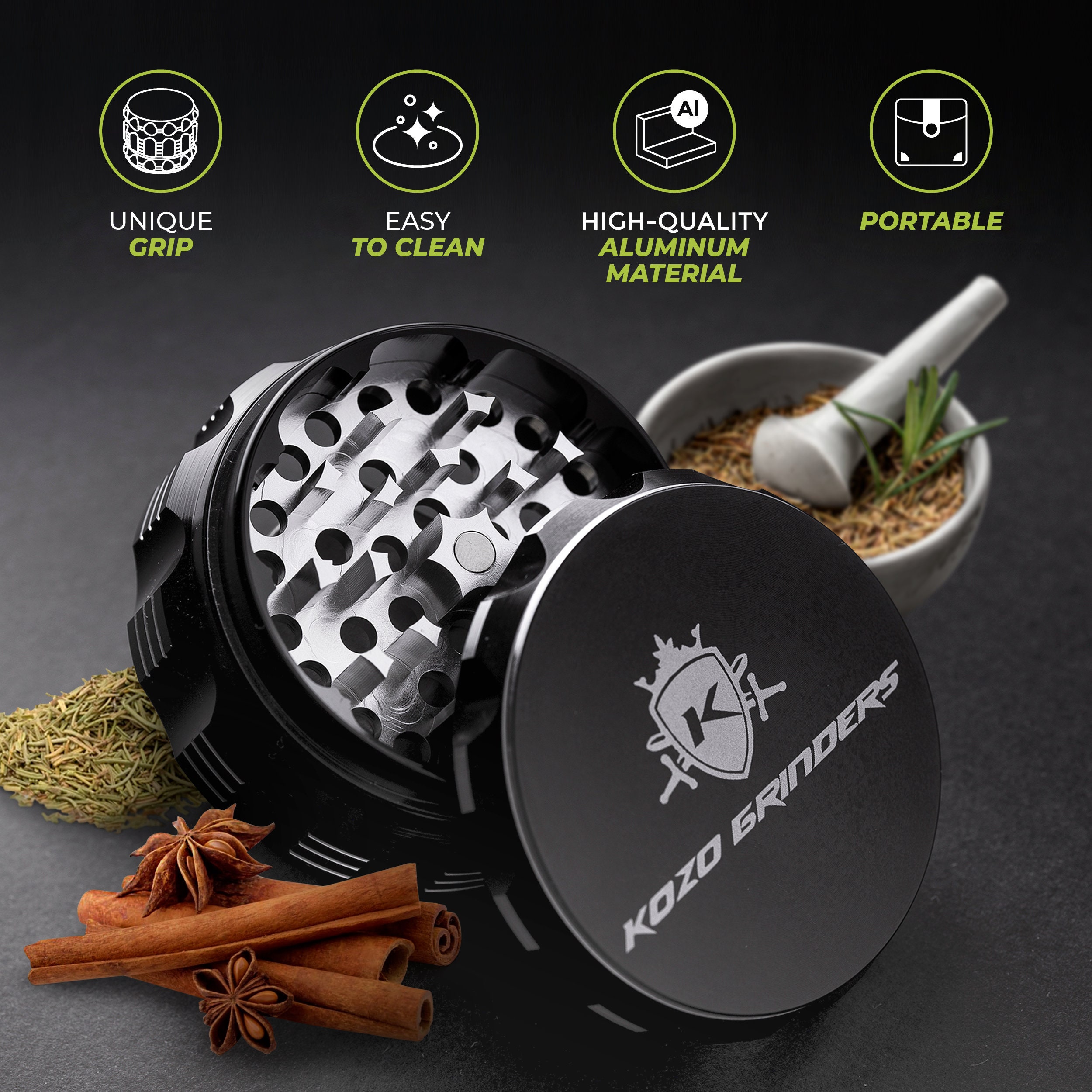 Kozo Best Herb Grinder [upgraded Version]. Weed Grinder With Kief Catcher Large 4 Piece, 2.5 ...
